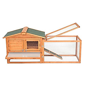 HJL Habitat Supplies Warehouse 61Inch Waterproof Two-Tier Wooden Rabbit Hutch Cage Chicken Coop House Bunny Hen Pet Animal Backyard Completely Friendly (Color : Natural)
