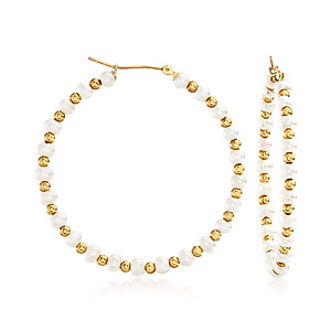 Ross-Simons 3-4mm Cultured Pearl Hoop Earrings in 14kt Yellow Gold