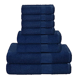 Belizzi Home 8 Piece Towel Set 100% Ring Spun Cotton, 2 Bath Towels 27x54, 2 Hand Towels 16x28 and 4 Washcloths 13x13 - Ultra Soft Highly Absorbent Machine Washable Hotel Spa Quality - Navy Blue