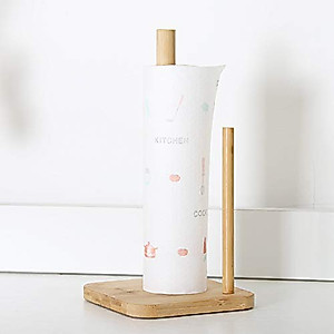 Bamboo Wood Standing Paper Towel Holder Wooden Paper Towel Rack Kitchen Paper Hanger Rack Bathroom Towel Roll Stand Organizer for Cabinet Table (Square)