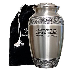 Customized Pewter Funeral Cremation Urn, Adult Size with Personalization