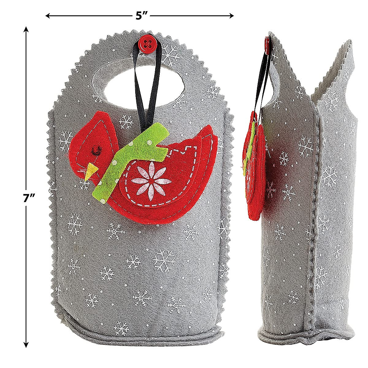 Cardinal Ornament Christmas Felt Treat Bags - Set of 5 Gift Bags for Children Holiday Parties Teachers Decorations