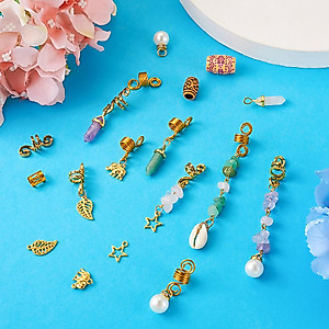 KISSITTY Hair Jewelry Beads Gem Charms for Braids Tibetan Style DIY Hair Dreadlocks Braiding Kit Gemstone Shell Hair Clips Coil Cuffs Accessories for Women Girl Hair Braids Decorations
