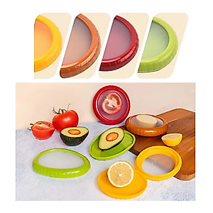 4pcs Silicone Fruit Storage Box, Upgrated Silicone Fruit And Vegetable Anti-Oxidation Storage Containers, Fresh Preservation Box for Avocado Tomato Onion Lemon, Container Set for Fridge Keep Fresh