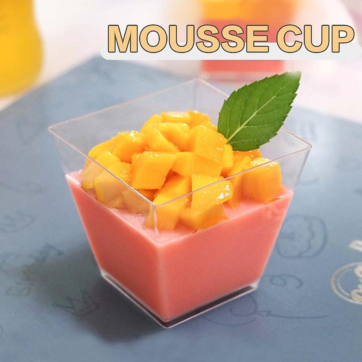 Oomcu 100 Pack 2 oz Small Square Clear Plastic Dessert Tumbler Cups Mini Disposable Serving Bowls for Desserts Appetizers Puddings Ice Cream Yogurt Chocolate Candies Mousse (2" x 1.2" x 1.8")