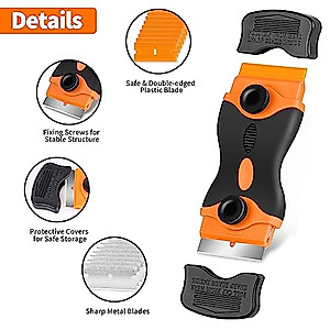 Razor Blade Scraper Tool, Razor Scraper with 40pcs Metal & Plastic Blades, Sticker Remover Cleaning Scraper for Paint, Decal, Adhesive, Label, Caulk, Glass Scraper for Window, Cooktop, Oven, Stove Top