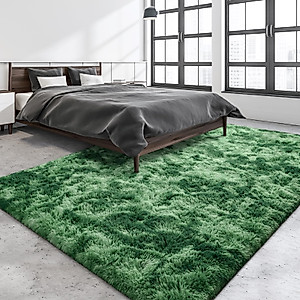 Prabia Large Area Rugs for Living Room, 6x9 Tie Dyed Green Super Soft Shag Rug for Bedroom, Modern Fluffy Fuzzy Plush Carpet for Girls Kids Dorm Room, Anti-Slip Cute Baby Nursery Rug for Home Decor