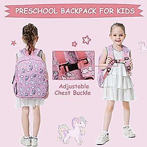 RAVUO Unicorn Backpack for Girls, Cute Toddler Backpack Lightweight Kids Preschool Bookbag Daypack with Chest Strap