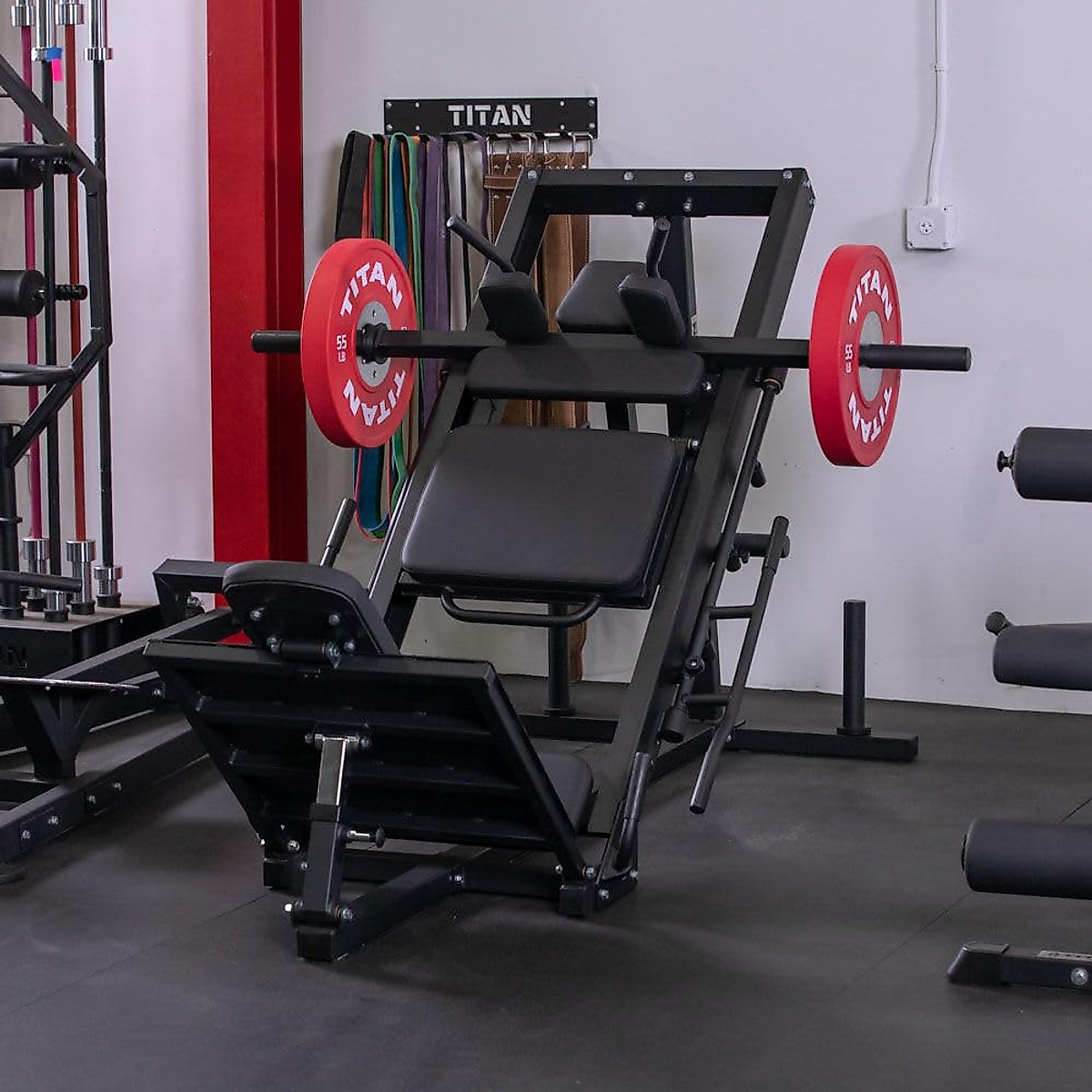 Titan Fitness Plate-Loaded Linear Leg Press and Hack Squat Machine, Rated 875 LB Sled Carriage, Lower Body Specialty Machine