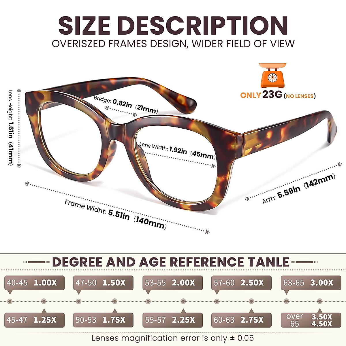 Gaoye 6 pack Oversized Reading Glasses for Women Stylish Blue Light Blocking Anti Eyestrain Computer Readers Spring Hinge w/Case (G1 6-pack Mix, 1.50)