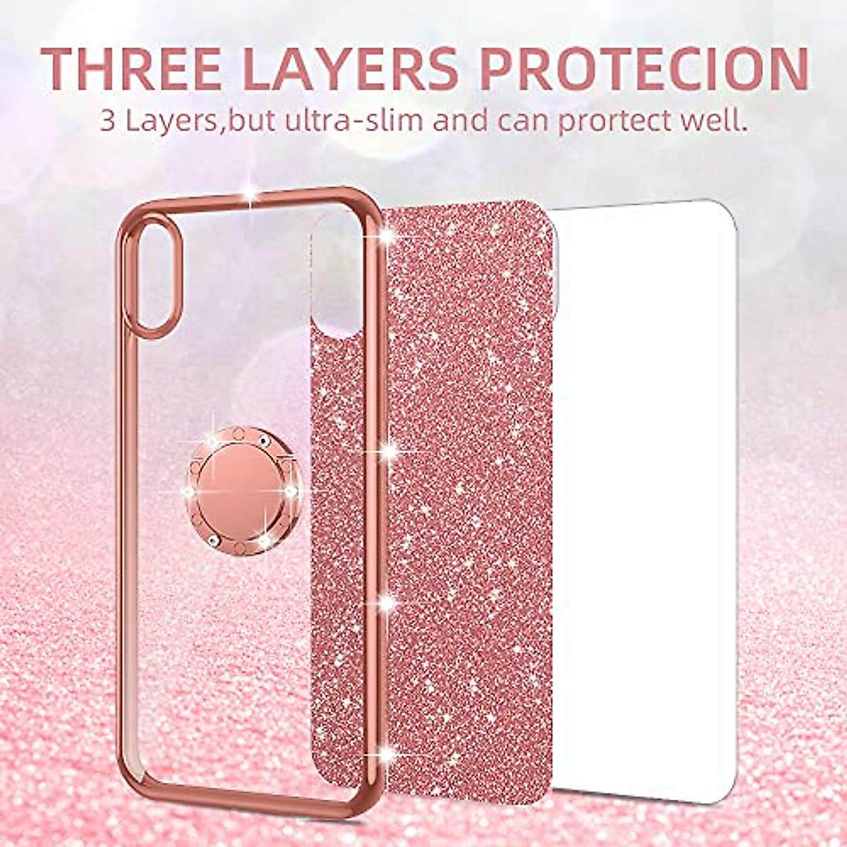 nancheng for Oneplus Nord N200 5G Case (6.49-inch), Phone Case for Nord N200 5G Cute Soft Silicone Pink Cover for Girls Women with Ring Kickstand Shockproof Protection Case - Rose Gold
