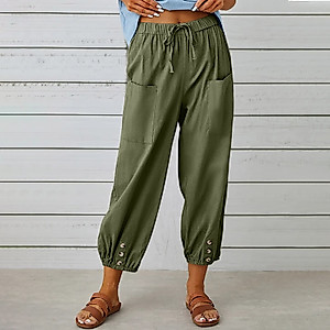 Womens Casual Capri Pants Elastic Waist Drawstring Summer Lounge Baggy Trousers Cinch Bottom Lantern Ankle Pants with Pockets