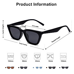 SOJOS Polarized Narrow Square Cateye Sunglasses for Women Retro Trendy Driving Glasses SJ2169 with Black Frame/Grey Lens
