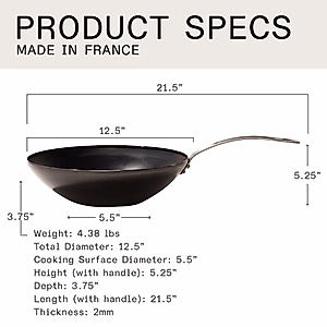 Made In Cookware - 12" Blue Carbon Steel Wok - (Like Cast Iron, but Better) - Professional Cookware - Crafted in France - Induction Compatible