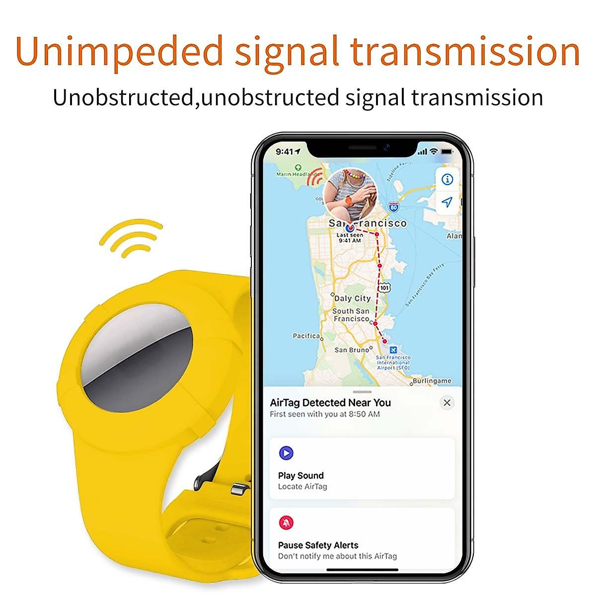 Kids Bracelet Case for AirTag 2021,Silicone Watchband Airtag Protective Cover for Kids Toddler Baby Children Elders,Anti-Lost Wearable Holder Fits Airtag. (Yellow), 10.8×0.15inch