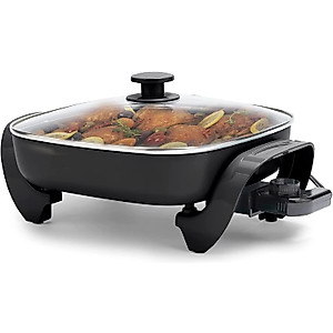 Electric Skillet Nonstick with Lid - 12"x12" Deep Frying Pan, Serves 4 to 6 People, Cool Touch Handles, Removable Heating Probe, Dishwasher Safe, Copper