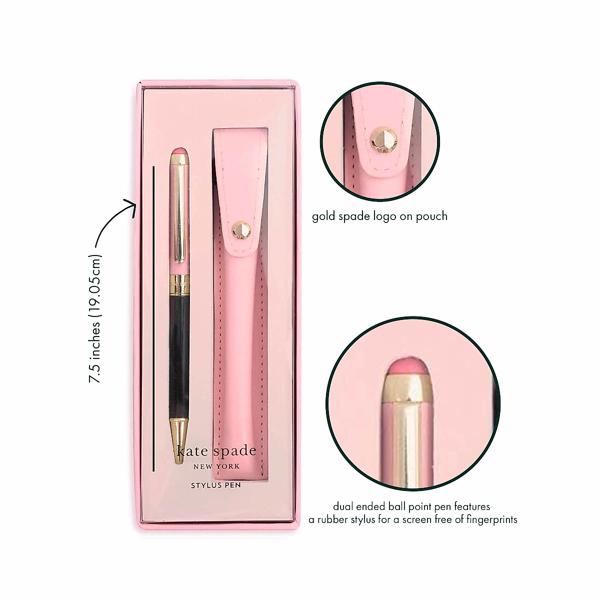 Kate Spade New York Stylus Pen for Touch Screens, Metal Ballpoint Pen with Black Ink and Storage Pouch, Colorblock