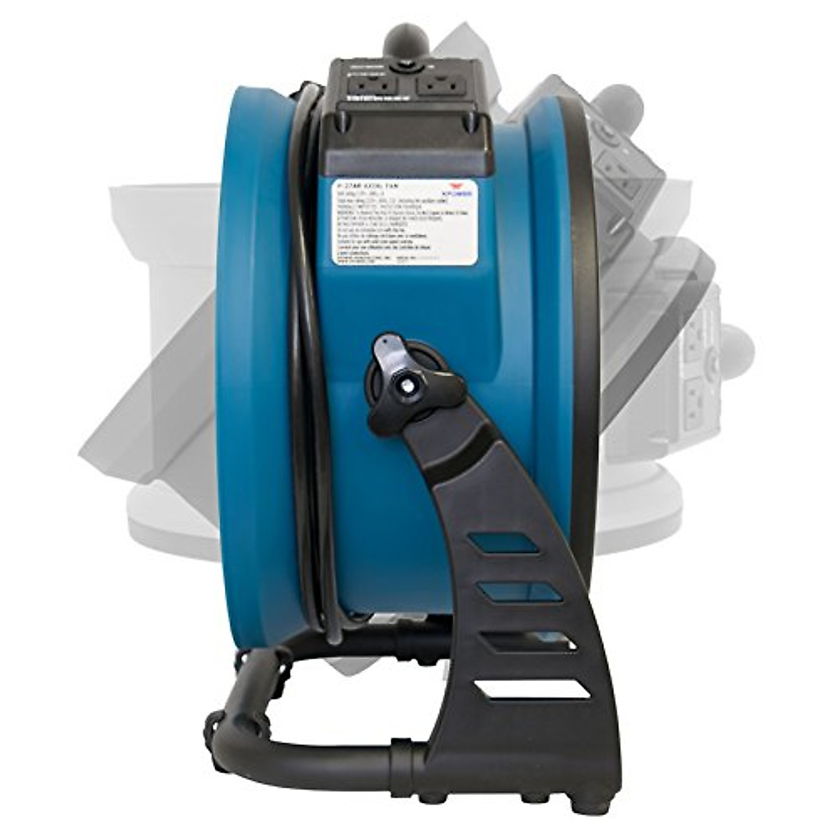 XPOWER P-26AR Industrial Axial Air Mover, Blower, Fan with Build-in Power Outlets for Water Damage Restoration, Home and Plumbing Use - 1 Amp, 1300 CFM, 4 Speeds , Blue