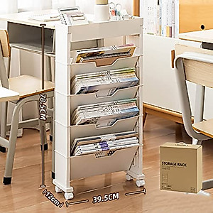 BFYDOAA 5 Tier Rolling Organizer Cart,Mobile Bookcase with Wheels Movable Bookshelf Cart with Drawers for Classroom School Bedroom Groceries Office(Blue)