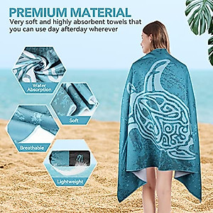 DECOMEN Beach Towel, Microfiber Beach Towels, Oversized Lightweight Quick Dry (73" x 35") Sand Proof, Absorbent, Compact, Beach Blanket, Lightweight Towel for The Swimming, Sports, Beach-Sea Turtle