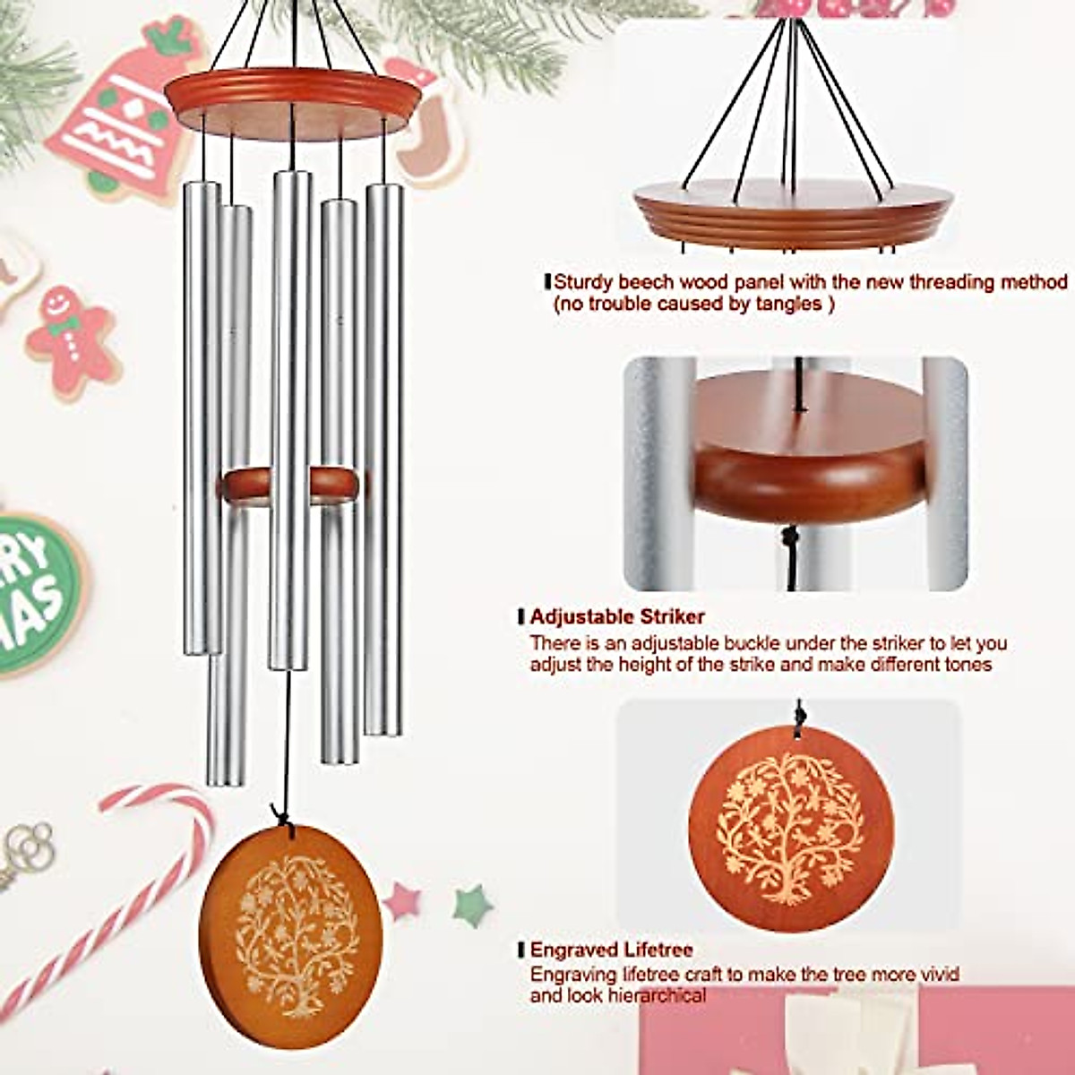 Epartswide Large Wind Chimes Outside Deep Tone,44" Memorial Wind Chimes Outdoor with 4 Heavy Tubes Soothing Melody Wind Chimes Large Sympathy Gift for Mom Patio Hanging Decor(Black)