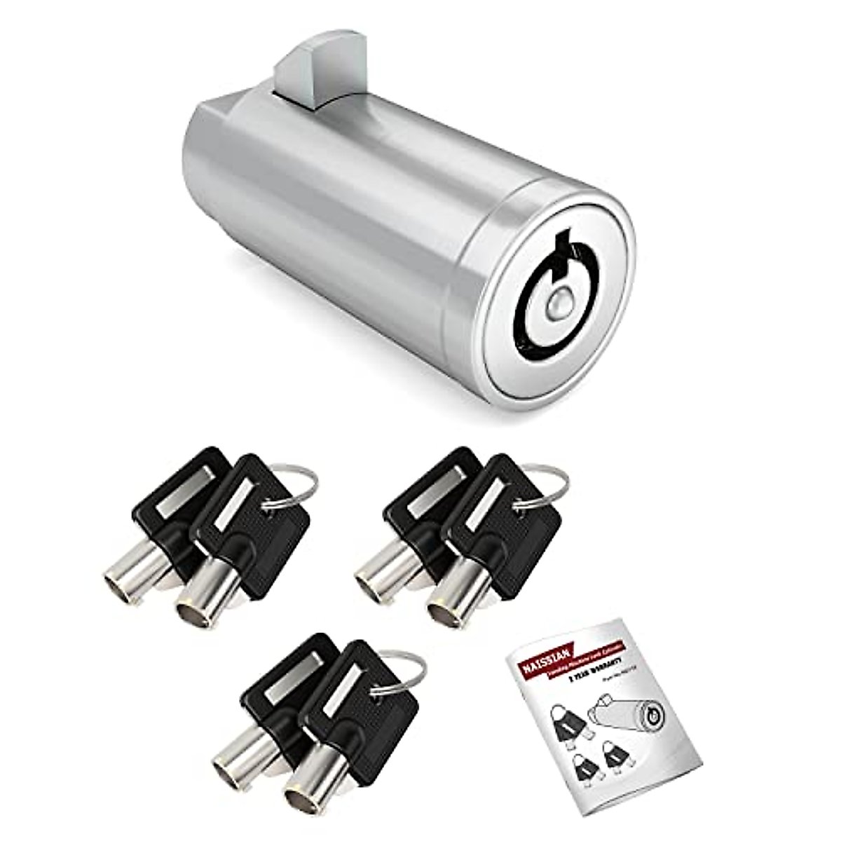 Naissian Universal Vending Machine Lock with Keys Aliked,Tubular Cylinder Lock Compatible for Pepsi,Coke Machine, Snack Machine Coffee Maker, 32MM，Pack of 1, 6 Keys Aliked
