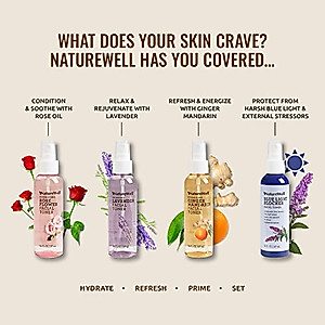 NATUREWELL Rose Water Hydrating Facial Toner Mist for Dewy & Radiant Skin, 100% Vegan, Refreshing, Conditioning, Soothing, Redness Reducing, Perfect for Travel, 4 Fl Oz