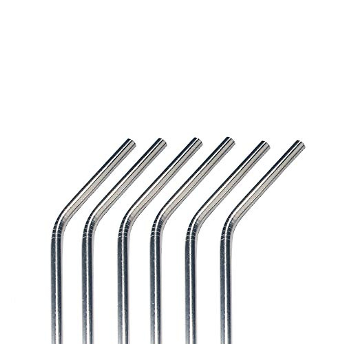 BambooMN Reusable Stainless Steel Metal Drinking Straws - 8" Bent Straws w/ 1x Cleaning Brush - 6 Pack