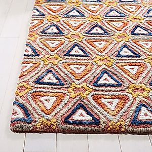 SAFAVIEH Trace Collection Area Rug - 5' x 8', Red & Navy, Handmade Wool, Ideal for High Traffic Areas in Living Room, Bedroom (TRC514Q)