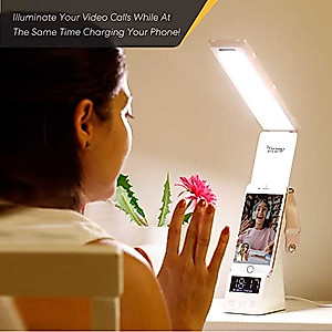 Fast Wireless Charge LED Table Lamp Cell Phone Induction 20W Charging Apple Products - Dock Station for iPhone, Apple Watch AirPods USB-C Desk & Bedside Organizer Station Light & Stand Clock Alarm