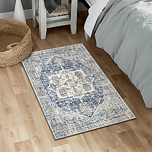 Lahome Boho Door Mat Indoor Entrance, 2x3 Rugs for Entryway Washable Non Slip Small Rugs for Bedroom Throw Thin Kitchen Rugs Bathroom Mats, Blue Medallion Print Doormat Carpet for Office Entrance