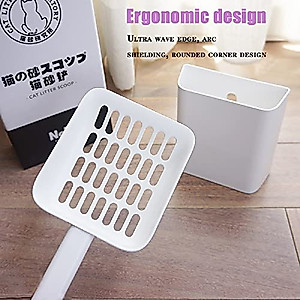KYHSOM Cat Litter Scooper, Storable Cat Litter Scoop with Handle, Easy Sifting and Clean, Plastic Cat Litter Scoop for All Kinds of Cat Litter Box (White)