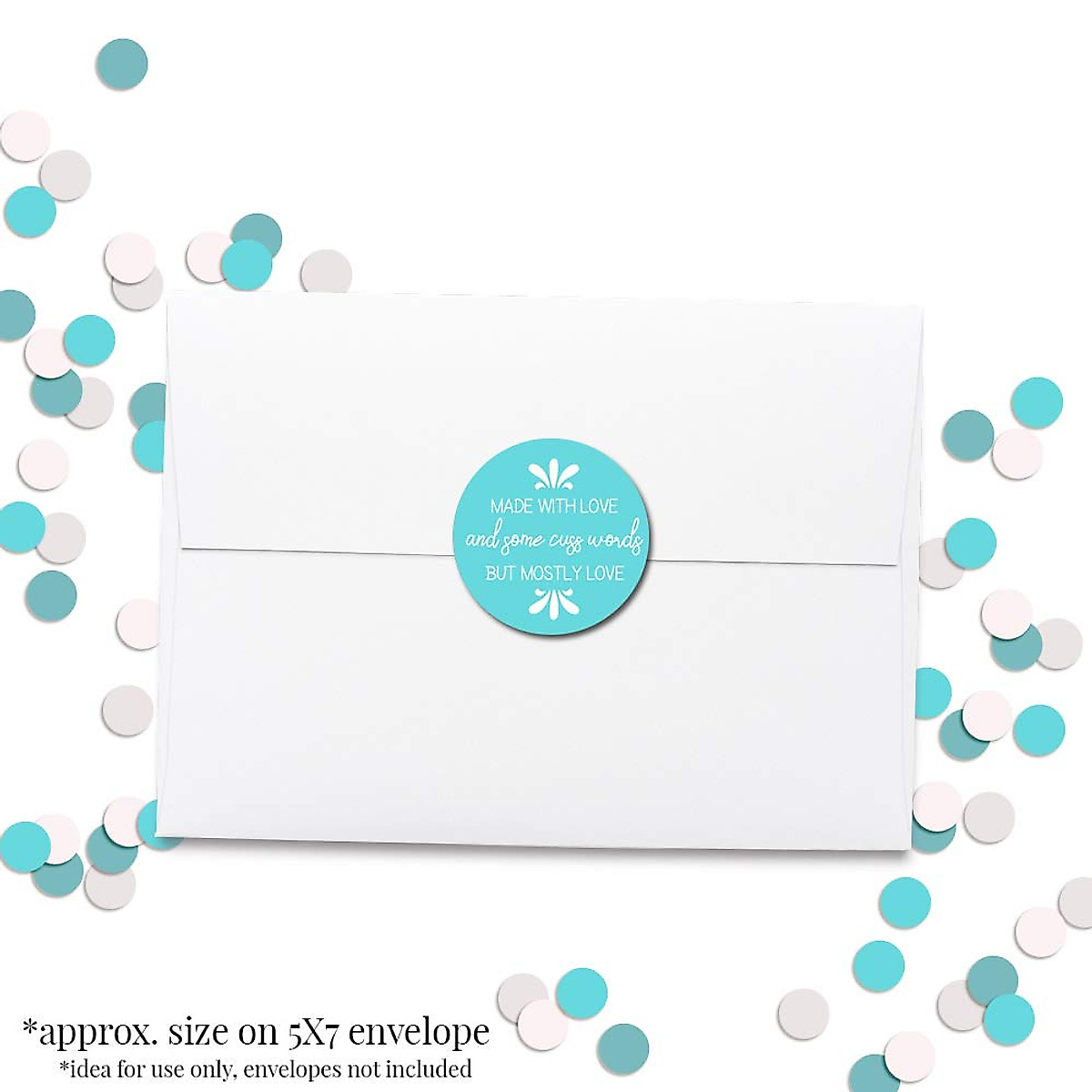 Funny Made With Love And Cuss Words Thank You Customer Appreciation Sticker Labels for Small Businesses, 60 1.5" Circle Stickers by AmandaCreation, Great for Envelopes, Postcards, Direct Mail, & More!