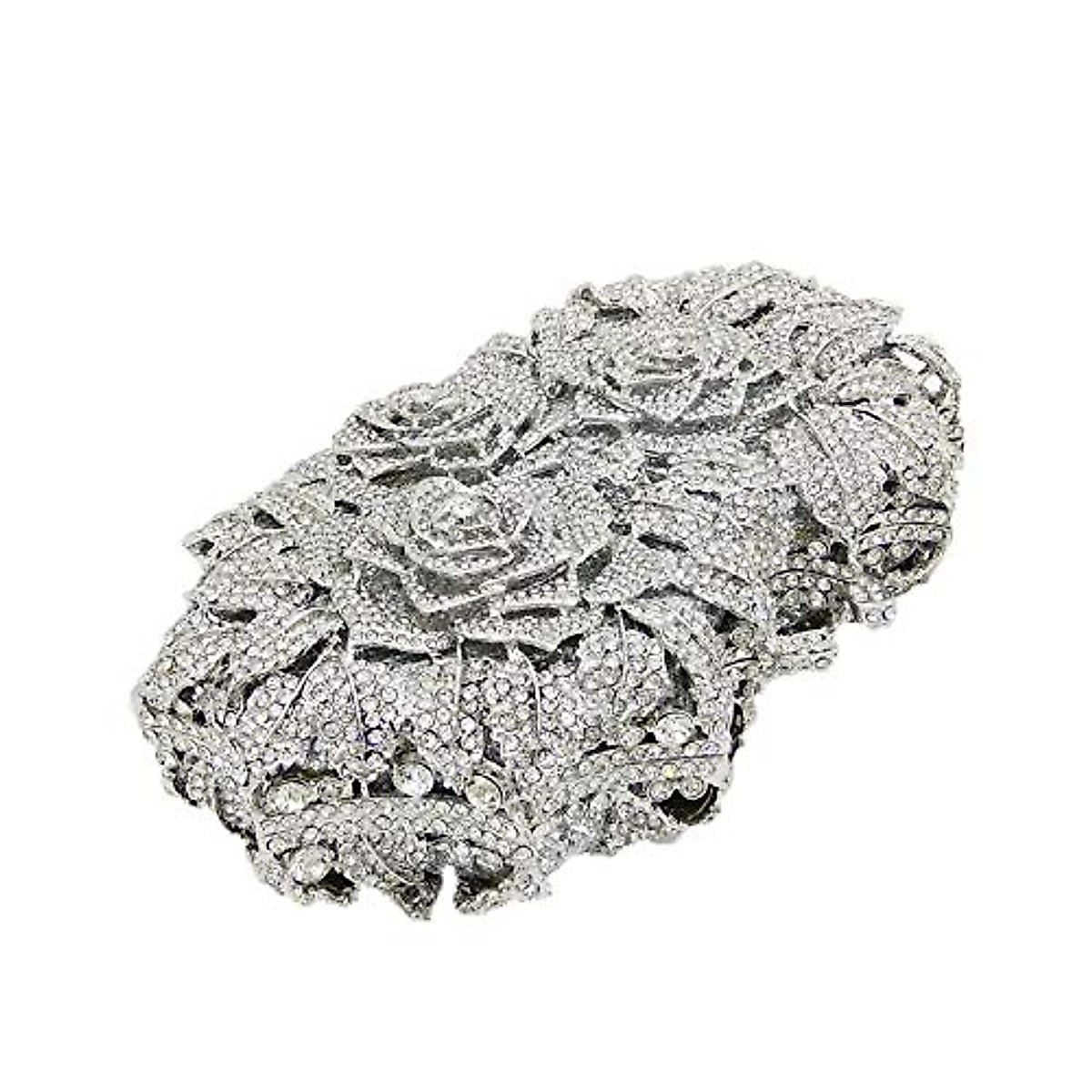 Dazzling Women Gold Rose Flower Hollow Out Crystal Evening Metal Clutches Small Minaudiere Handbag Purse Wedding Box Clutch Bag (D)