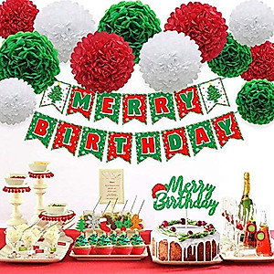 Red Green White Paper Pom Poms, Party Decoration Kit 21pcs of 8,10,12 inch Tissue Flowers for Christmas Graduation Birthday Fiesta Celebration Events