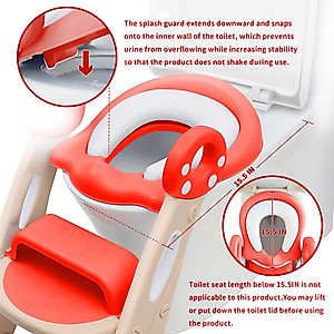 Potty Training Seat with Ladder, Toddler Toilet Seat with Double Step Stools, Newest Potty Training Toilet with Anti-Slip and Mushroom Shape Design for Kids Boys and Girls(Red)