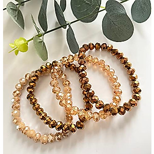 WAINIS 24PCS Bohemian Multi-Layer Crystal Beaded Stacking Bracelet For Women Versatile Stretch Strand Statement Wrap Stackable Shiny Crystal Bead Bracelets Pack