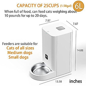 AIDANLS Automatic Cat Feeders,6L(25cup) 2.4G/5G WiFi Pet Dry Food Dispenser with Stainless Steel Bowl & Clog-Free Design,1-10 Meals Per Day & 10s Voice Recorder,Timed Pet Feeder for Cats and Dogs