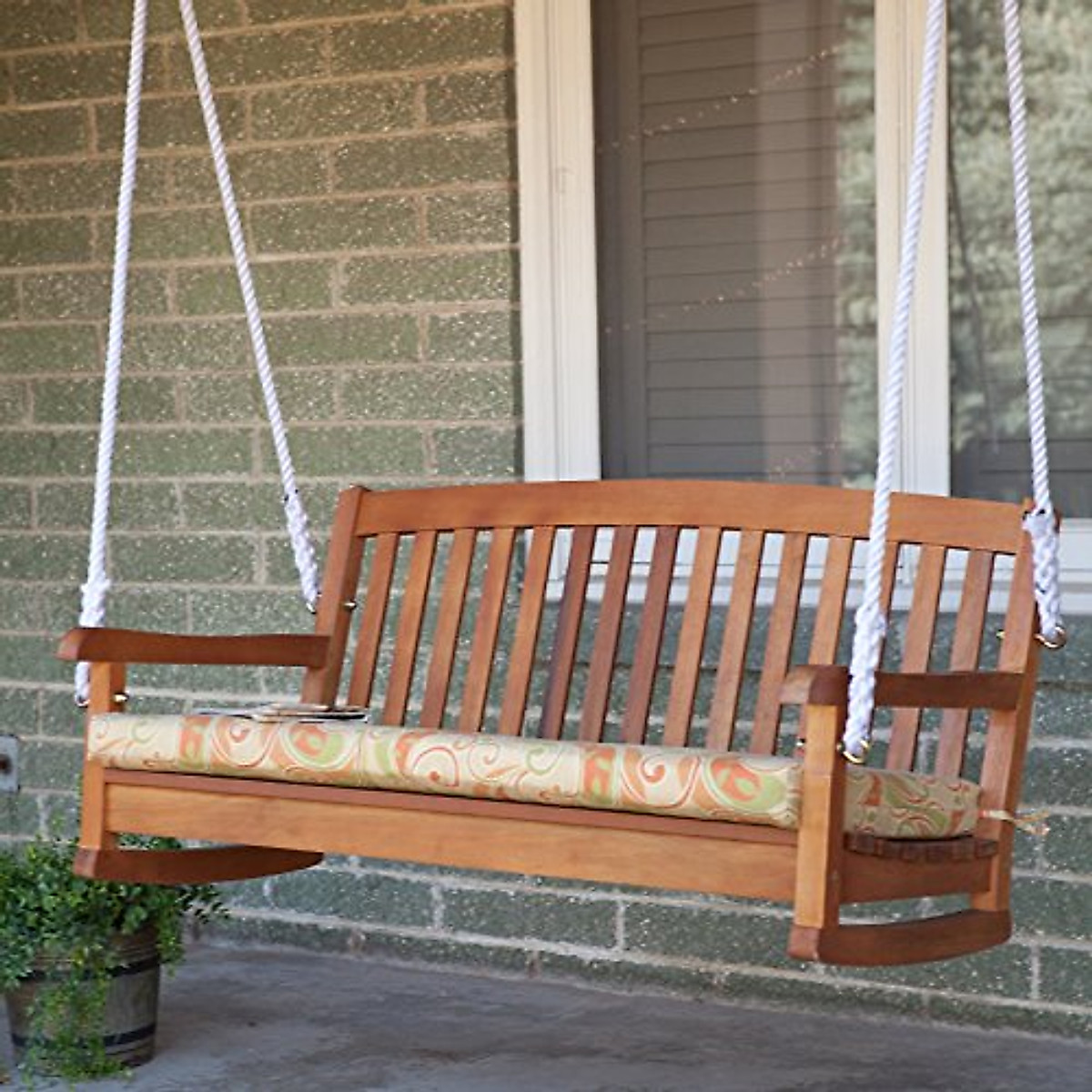 International Caravan Furniture Piece Royal Tahiti Curved Back Wood Two Seated Swing