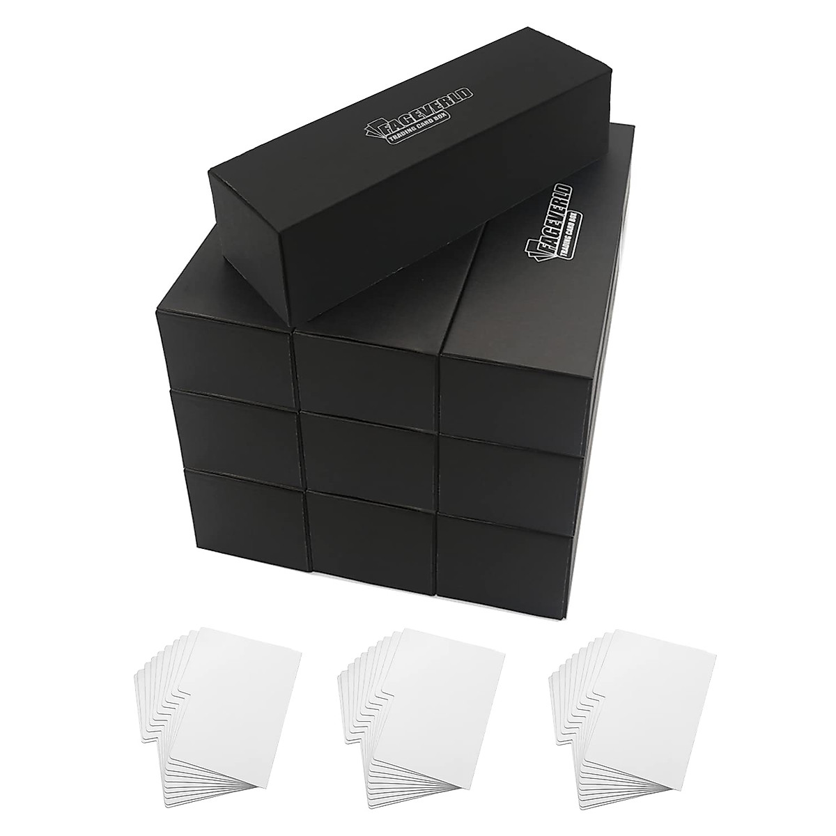 Fageverld Trading Card Storage Box with Dividers, 10 Count with 3 Pack of 10 Card Dividers, Card Boxes for Baseball Football Sports Cards, and Mtg Playing Cards, Cardboard, Black