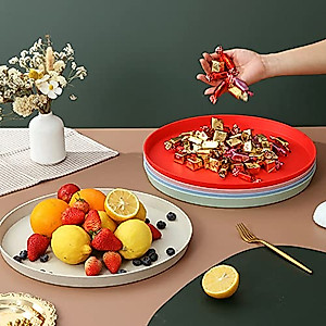 2 Pack Round Plastic Serving Tray Platter, 13 Inch Lightweight Wheat Straw Food Tray, Tea Tray for Party, Reusable Restaurant Fast Food Holder for Cup Cake Snack Fruits (Pink)