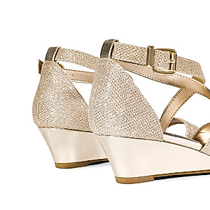 DREAM PAIRS Womens Jones Low Wedge Pump Sandal, Gold - 9