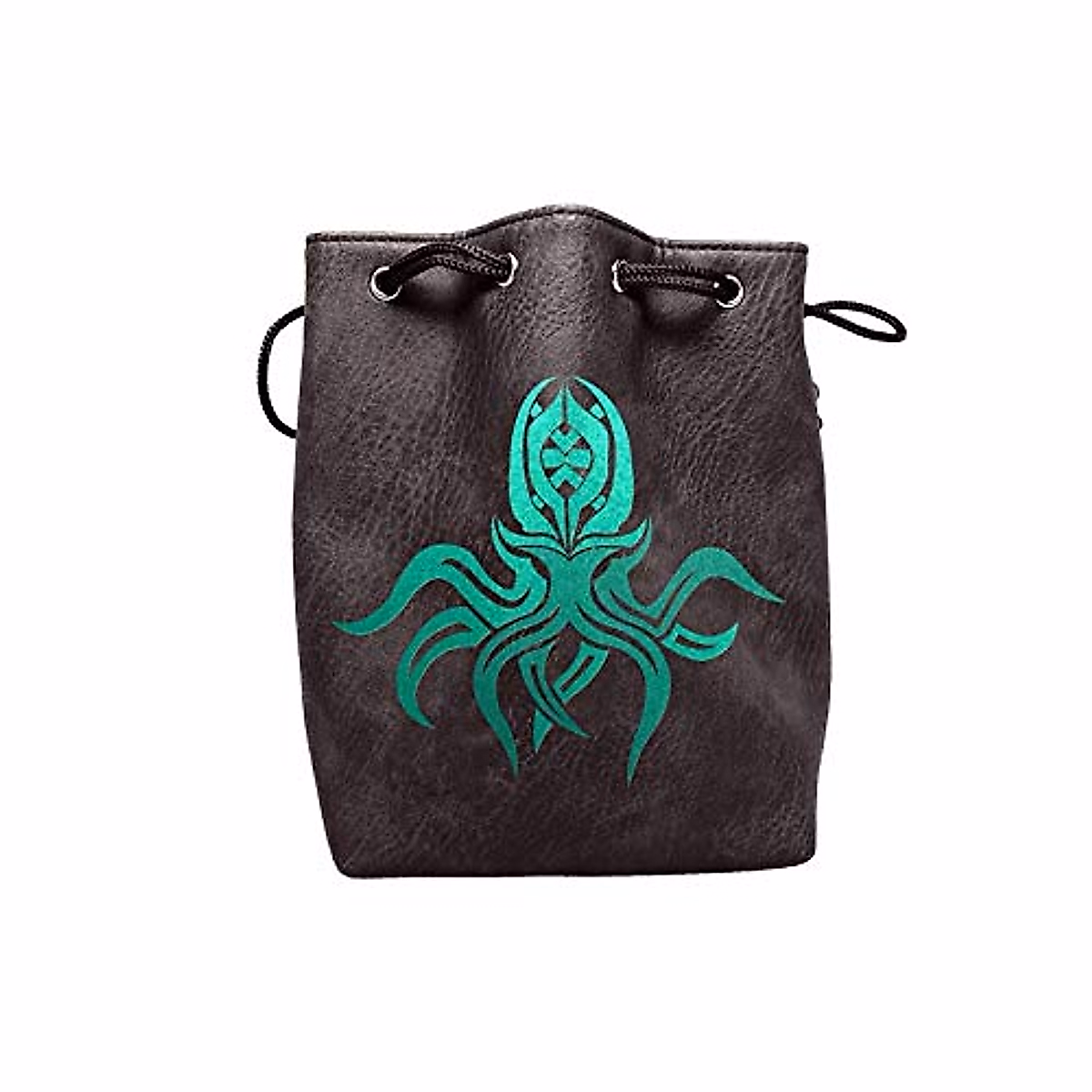 Black Leather Lite Large Dice Bag with Cthulhu Design - Black Faux Leather Exterior with Lined Interior - Stands Up on its Own and Can Hold 400 16mm Polyhedral Dice
