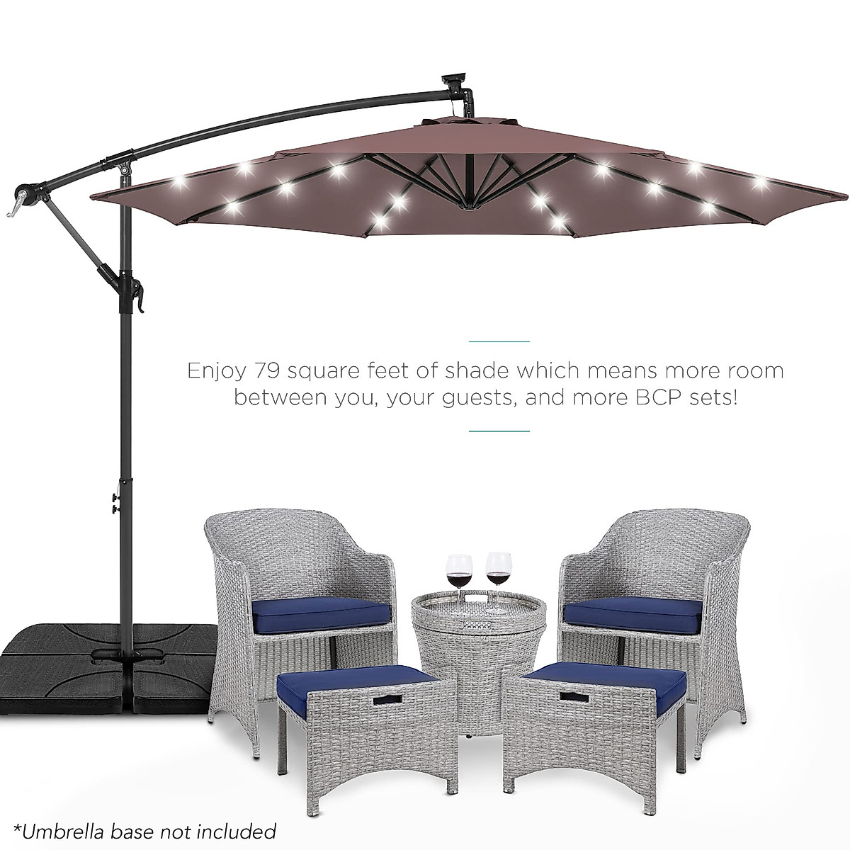 Best Choice Products 10ft Solar LED Offset Hanging Market Patio Umbrella for Backyard, Poolside, Lawn and Garden w/Easy Tilt Adjustment, Polyester Shade, 8 Ribs - Deep Taupe