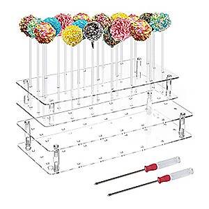 LIOUCBD 2 Packs Cake Pop Holder, Clear Acrylic Cake Pop Stand with Screwdrivers, 21 Holes Cake Stand for Cake Pop Maker, Dessert Stands for Weddings Baby Showers Parties Anniversaries Decoration