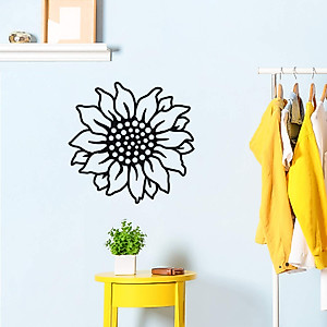 Vinyl Wall Art Decal - Sunflower - 22" x 22" - Flower Shape Trendy Inspirational Minimal Sticker for Bedroom Home School Kids Room Work Office Living Room Store Decor (Black)