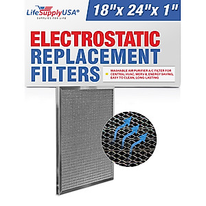 LifeSupplyUSA (18x24x1) Aluminum Electrostatic Air Filter Replacement Washable Air Purifier A/C Filter for Central HVAC, MERV 8, Energy Saving, Easy to Clean, Long-Lasting (1-Pack)