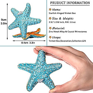 YU FENG Jeweled Starfish Figurine Trinket Boxes Hinged Collectible Painted Enameled Sea Star Animal Jewelry Holder Box(Ocean Blue)