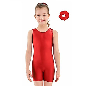 speerise High Stretch Gymnastics Leotards for Girls with Hair Scrunchie, Unitard Kids Short Tank Biketard Dance Costumes Gymnastics Outfit Ballet