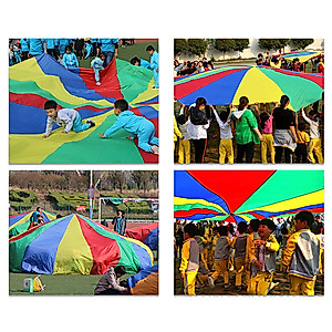 AMYESE 16.4ft Rainbow Parachute for Outdoor Party Games, Kids Play Parachute Group Cooperative Team Game Toys, Family Get-together Entertainment